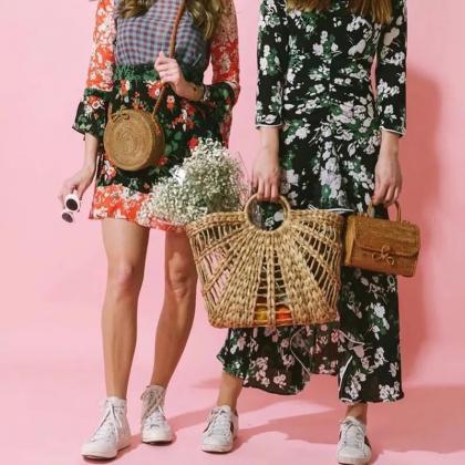 Handwoven Rattan Tote Bag With Round Handles on Luulla