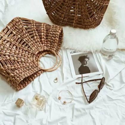 Handwoven Rattan Tote Bag With Round Handles on Luulla