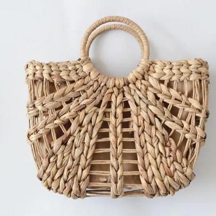 Handwoven Rattan Tote Bag With Round Handles on Luulla