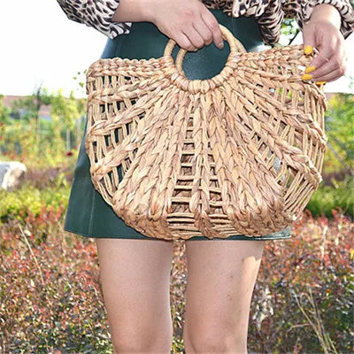 Handwoven Rattan Tote Bag With Round Handles on Luulla