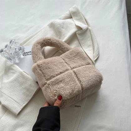 Womens Plush Pink Faux Fur Tote Bag Handbag on Luulla