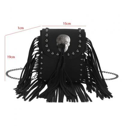 Boho Suede Leather Fringe Backpack With Silver Studs on Luulla