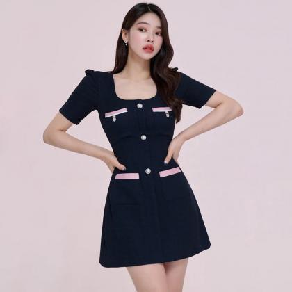 Elegant Navy Blue Buttoned Mini Dress on Luulla