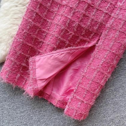 Elegant Pink Tweed Skirt Suit Set on Luulla
