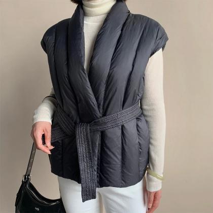 Stylish Quilted Vests With Belt For Women on Luulla