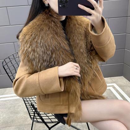 Luxurious Fur Trimmed Leather Winter Jacket on Luulla