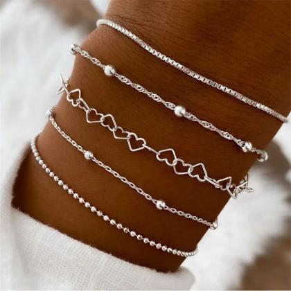 Silver Layered Chain Bracelets Set For Women on Luulla