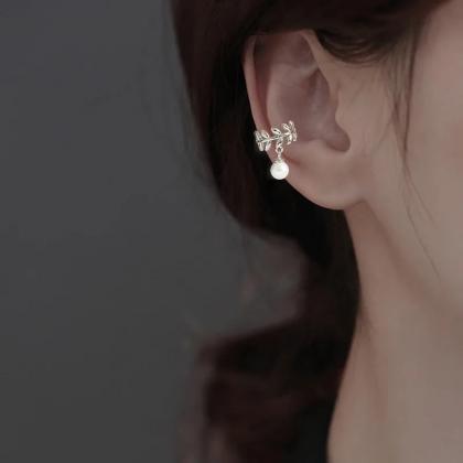 Gold Leaf Pearl Drop Ear Cuff Accessory on Luulla