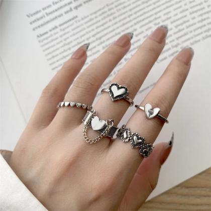 Silver Heart Stackable Rings Set For Women on Luulla