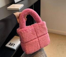 Womens Plush Pink Faux Fur Tote Bag Handbag on Luulla