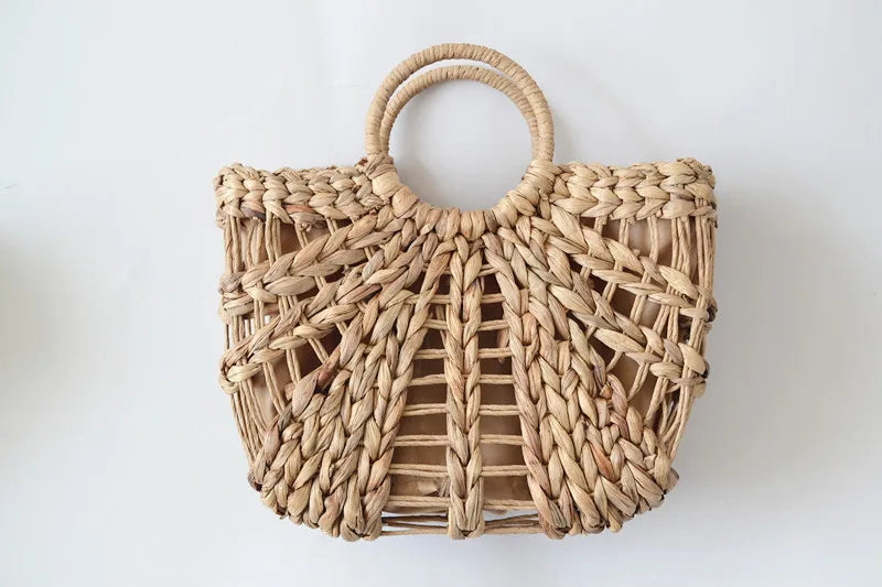 Handwoven Rattan Tote Bag With Round Handles on Luulla