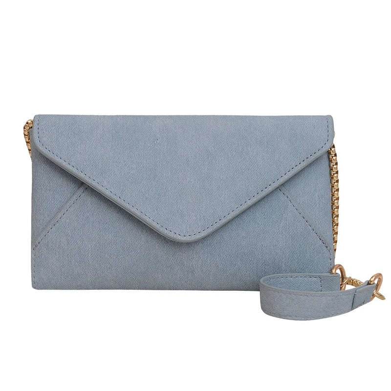 Chic Denim Envelope Clutch With Gold Chain Strap on Luulla