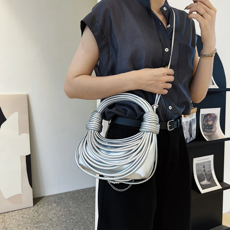 Metallic Gold Layered Circle Shoulder Handbag For Women on Luulla