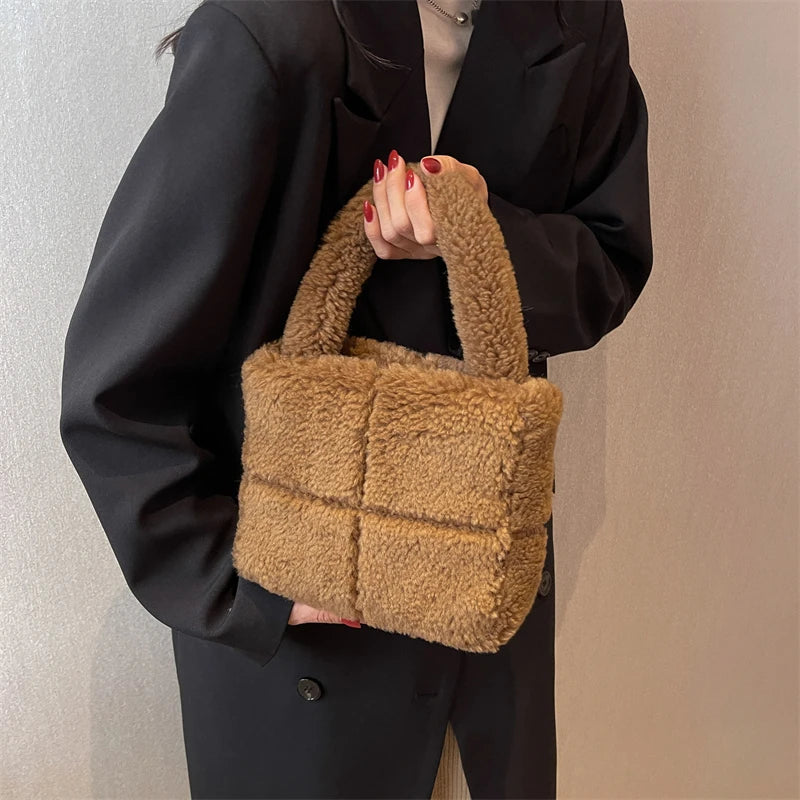 Womens Plush Pink Faux Fur Tote Bag Handbag on Luulla