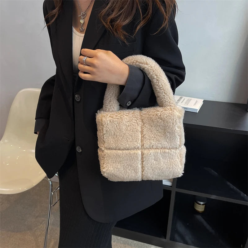 Womens Plush Pink Faux Fur Tote Bag Handbag on Luulla