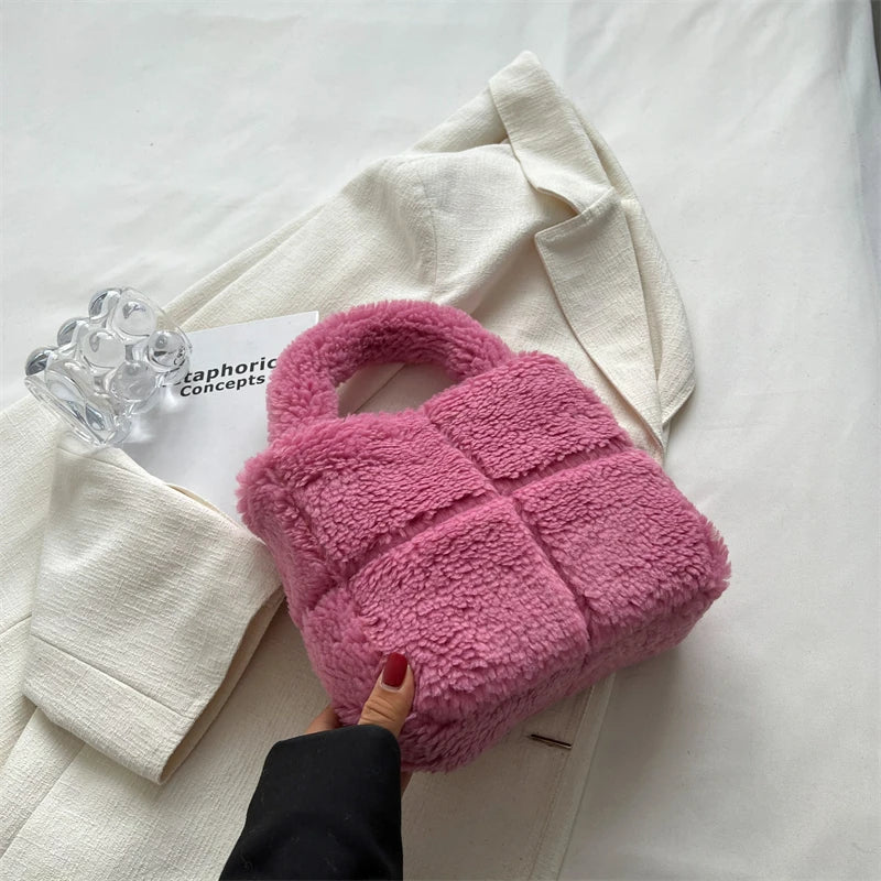 Womens Plush Pink Faux Fur Tote Bag Handbag on Luulla