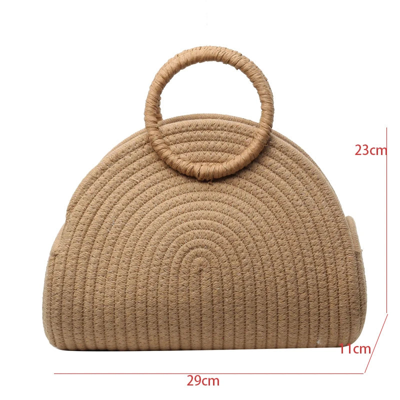 Chic Bohemian Round Rattan Handbag With Circular Handles on Luulla