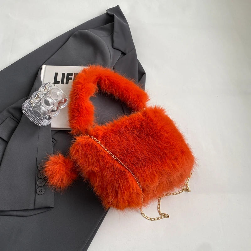 Luxury Fluffy Faux Fur Chain Womens Shoulder Bag on Luulla