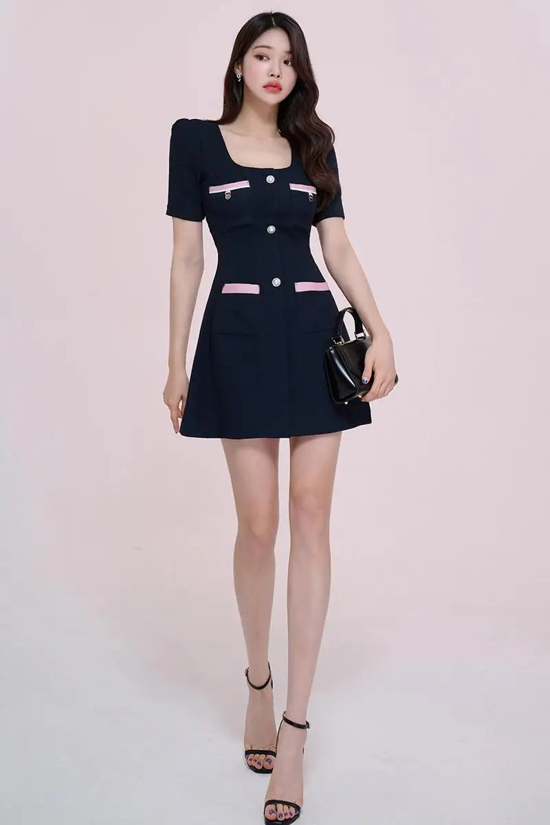 Elegant Navy Blue Buttoned Mini Dress on Luulla
