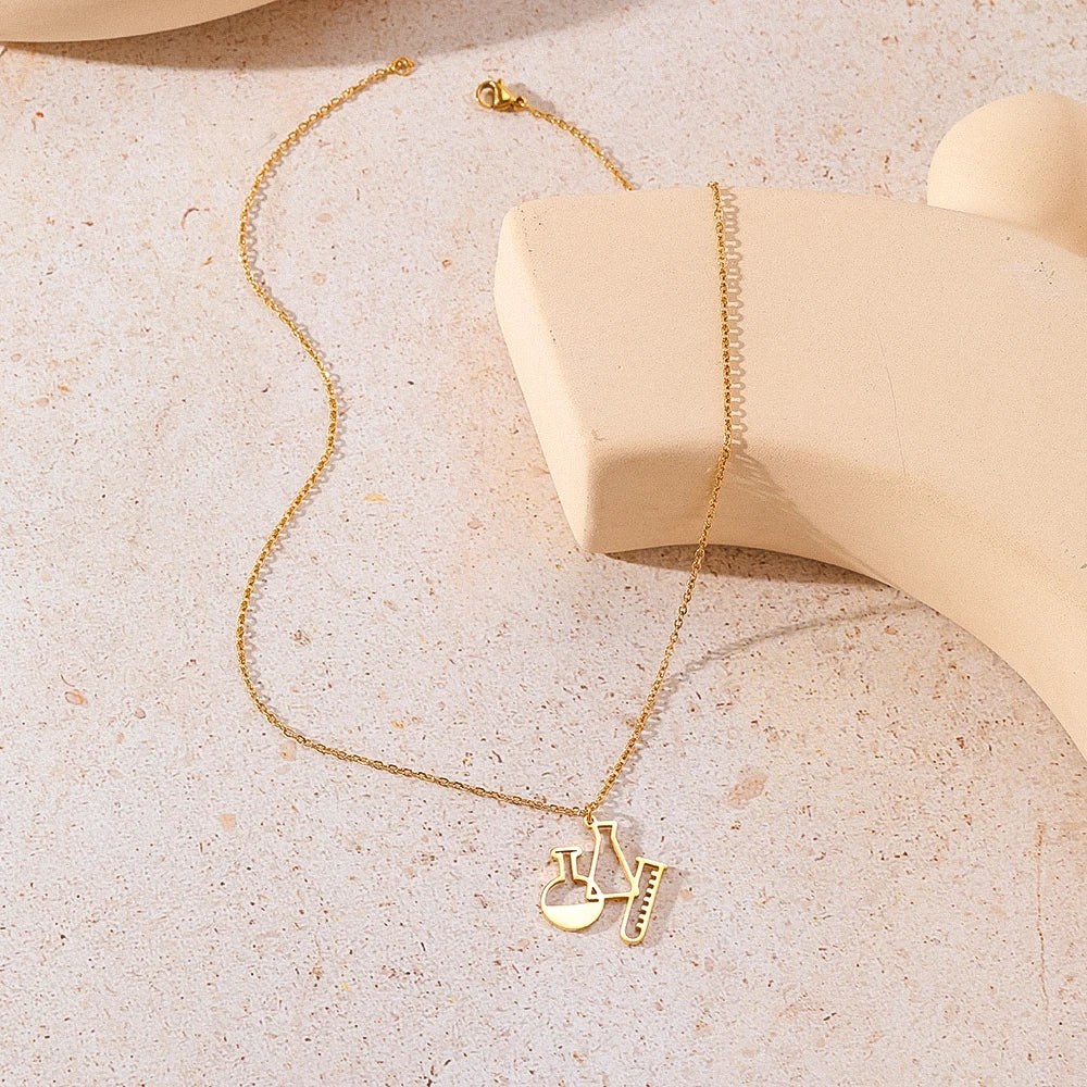Gold Science Chemistry Flask Beaker Necklace Jewelry on Luulla