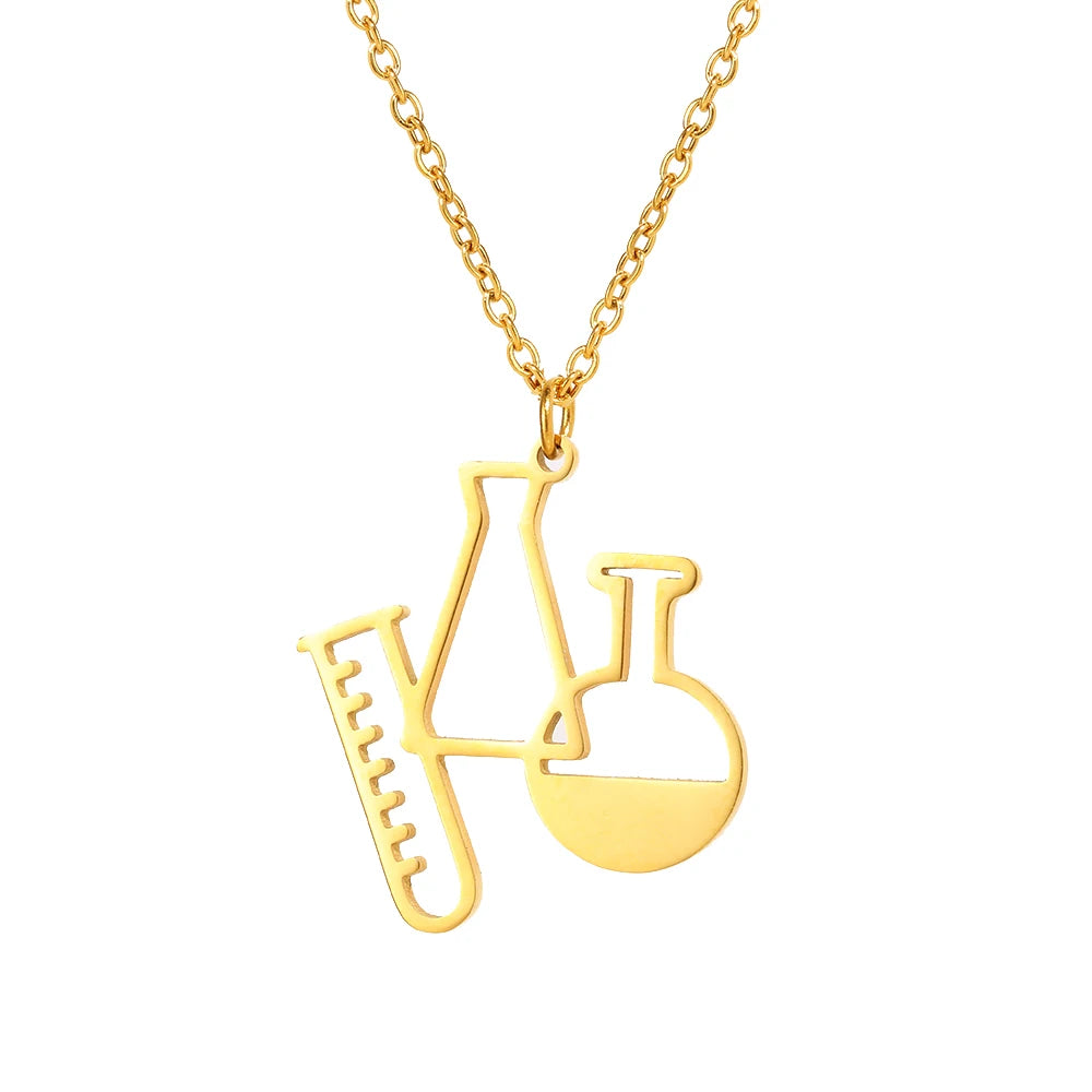 Gold Science Chemistry Flask Beaker Necklace Jewelry on Luulla