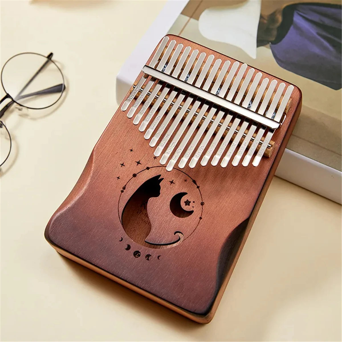 Engraved Mahogany Cat Kalimba Thumb Piano 17-key on Luulla