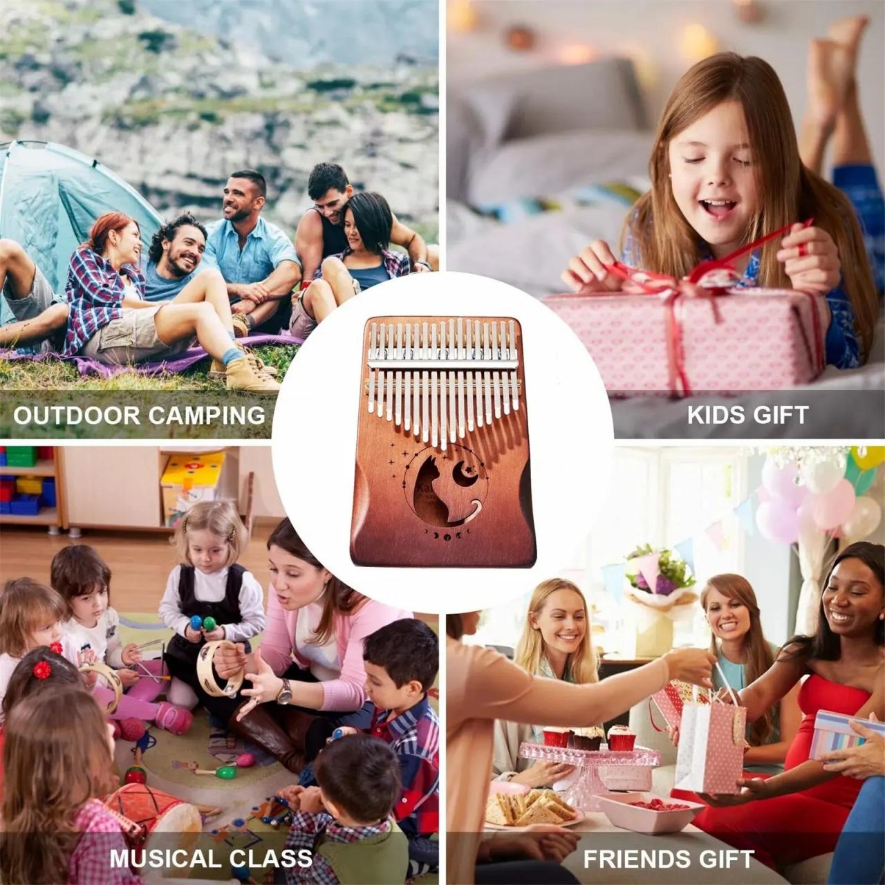 Engraved Mahogany Cat Kalimba Thumb Piano 17-key on Luulla