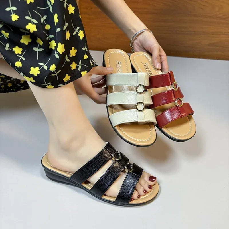 Womens Stylish Triple Strap Slide Sandals on Luulla