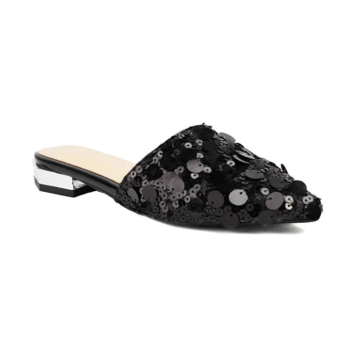 silver sequin mules