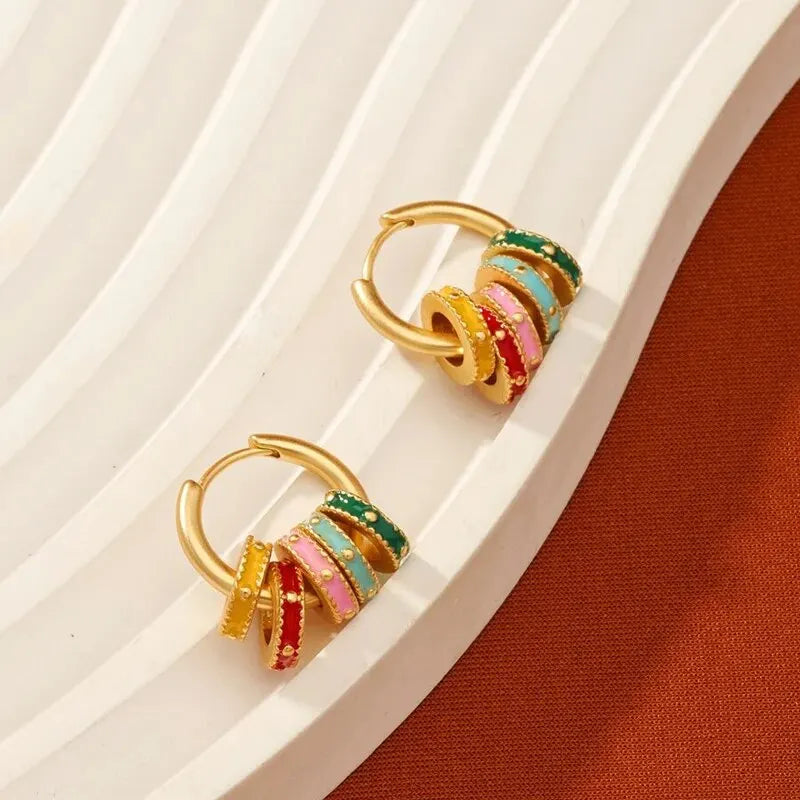 Multicolor Stackable Gold Hoop Earrings Set on Luulla