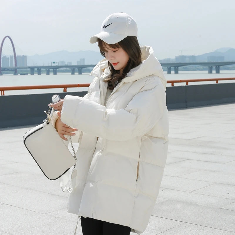Cozy Winter White Hooded Down Puffer Jacket on Luulla