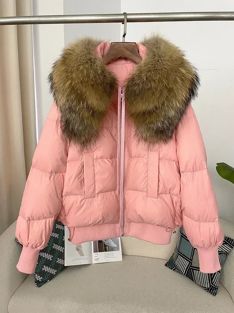 Luxe Black Puffer Jacket With Faux Fur on Luulla