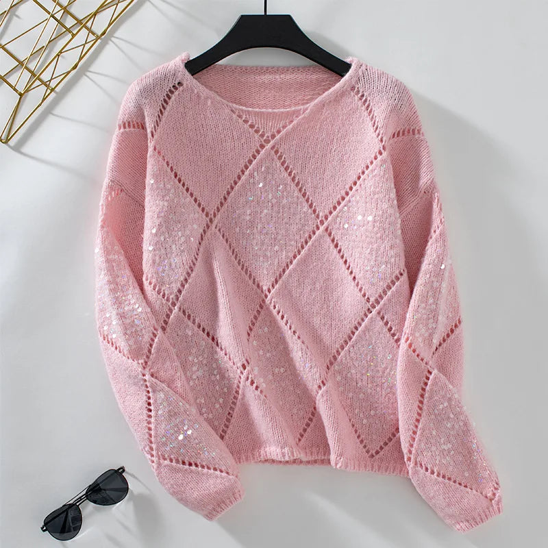 diamond patterned knitted sweater
