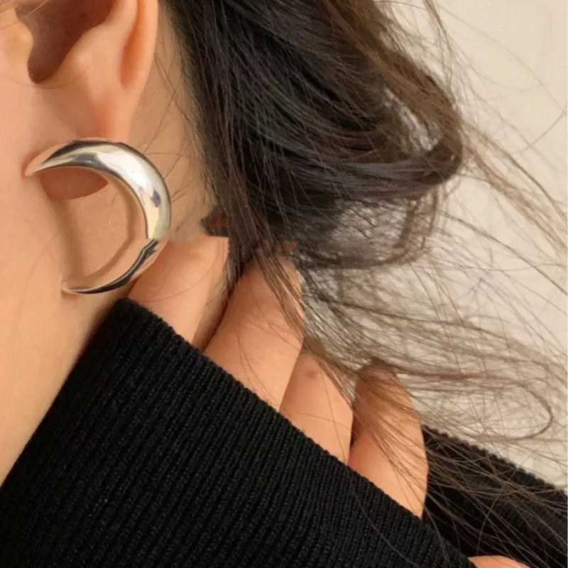 Silver Crescent Moon Hoop Earrings For Women on Luulla