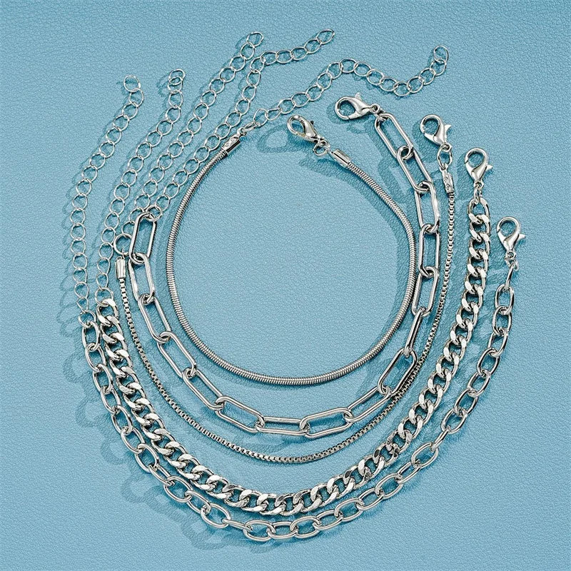 Silver Layered Chain Bracelets Set For Women on Luulla