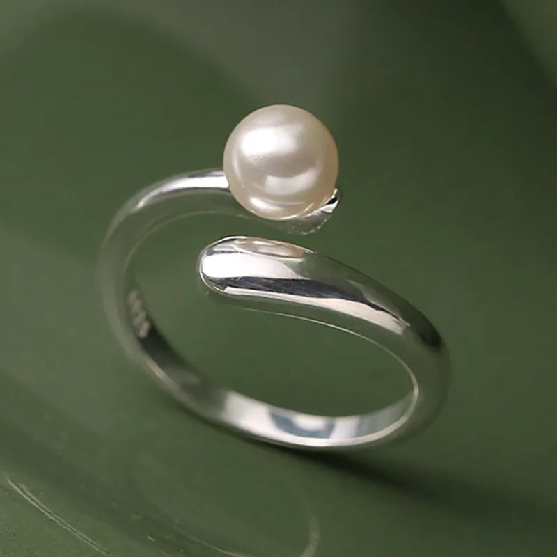 Pearl Adjustable Silver Ring With Modern Design on Luulla