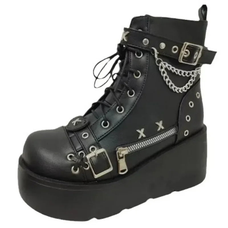 Gothic Platform Boots With Chains And Buckles on Luulla