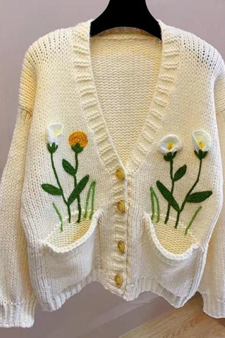 Cozy Knit Cardigan With Buttoned Front Design on Luulla