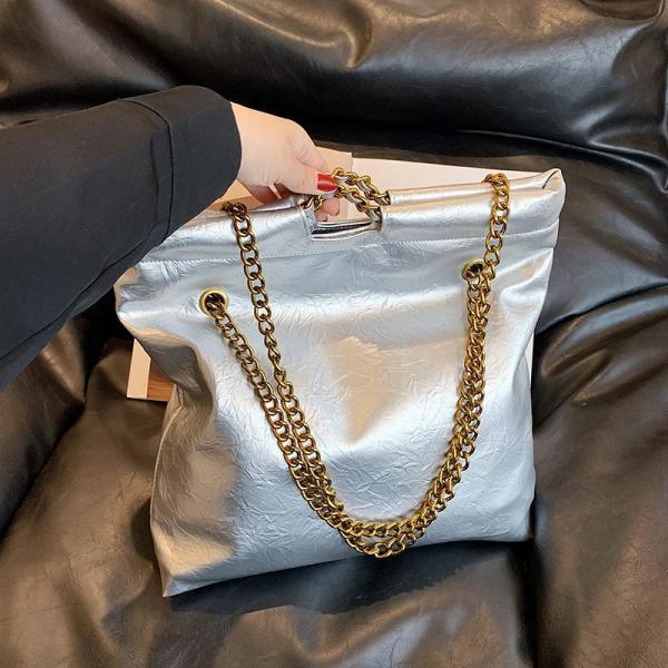 Elegant Red Quilted Leather Handbag With Chain Detail on Luulla