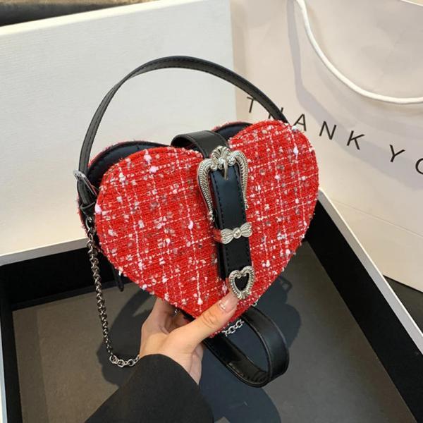 Elegant Red Quilted Leather Handbag With Chain Detail on Luulla