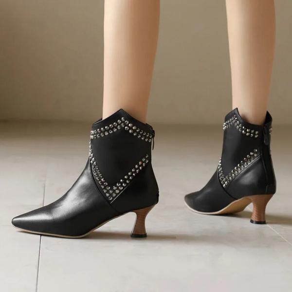 Studded Leather Western Ankle Boots For Women on Luulla