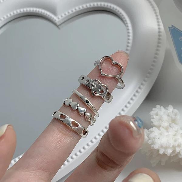 Silver Heart Stackable Rings Set For Women on Luulla