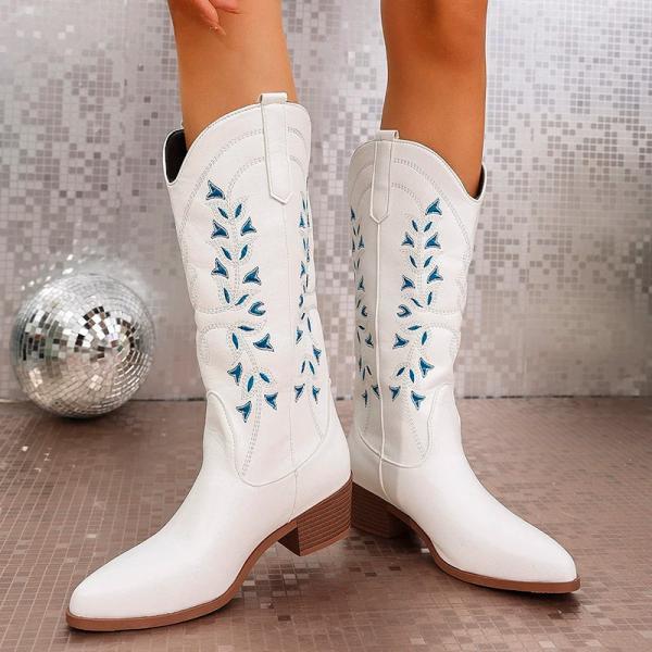 Star Embroidered Western Cowboy Boots With Heel on Luulla