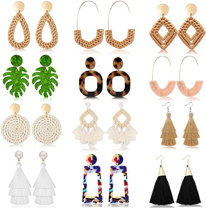 Vintage Geometry Shaped Rattan Woven Earrings 9pcs/set on Luulla