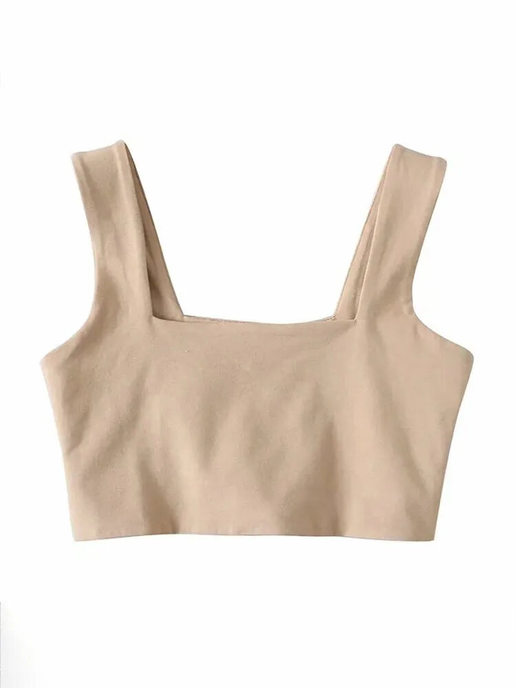 Women Square Neck Chunky Strap Top Fitted Crop Tank on Luulla
