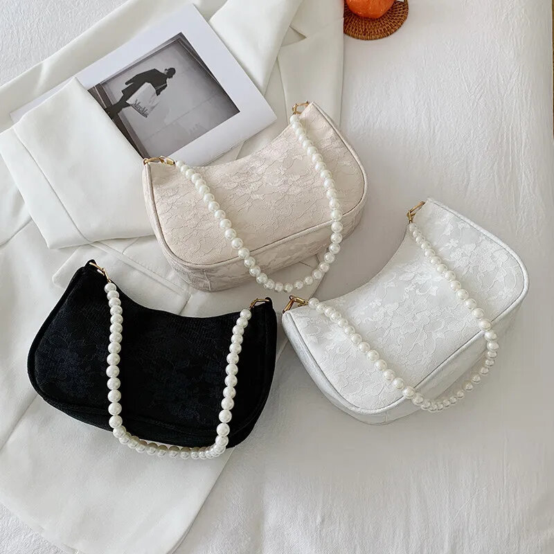 Elegant Noir Pearl-strap Handbag on Luulla