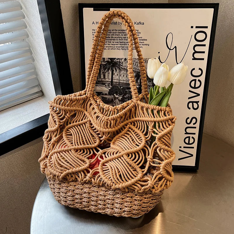 Handmade Woven Rattan Tote Bag With Heart Patterns on Luulla