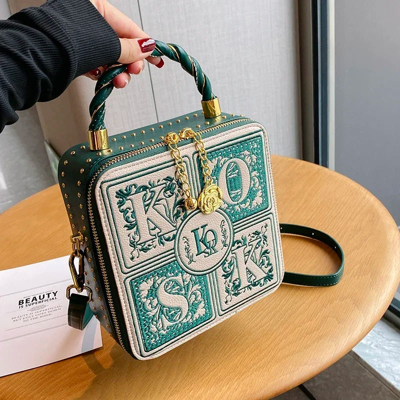 Vintage Embroidered Box Handbag With Golden Accents on Luulla