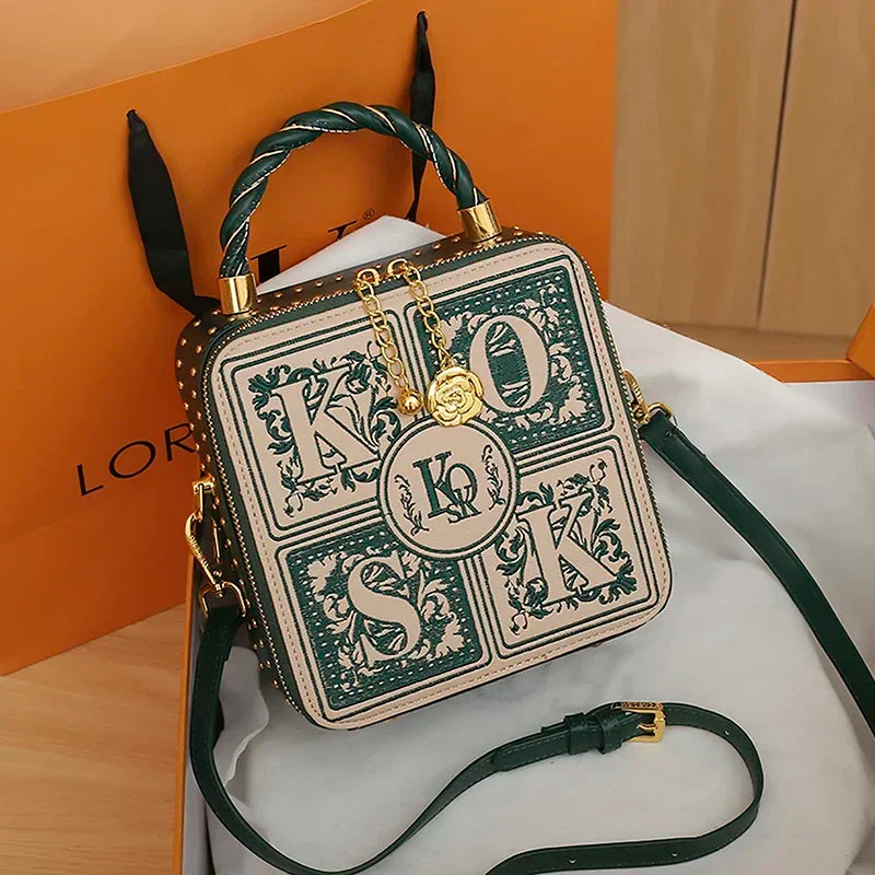 Vintage Embroidered Box Handbag With Golden Accents on Luulla