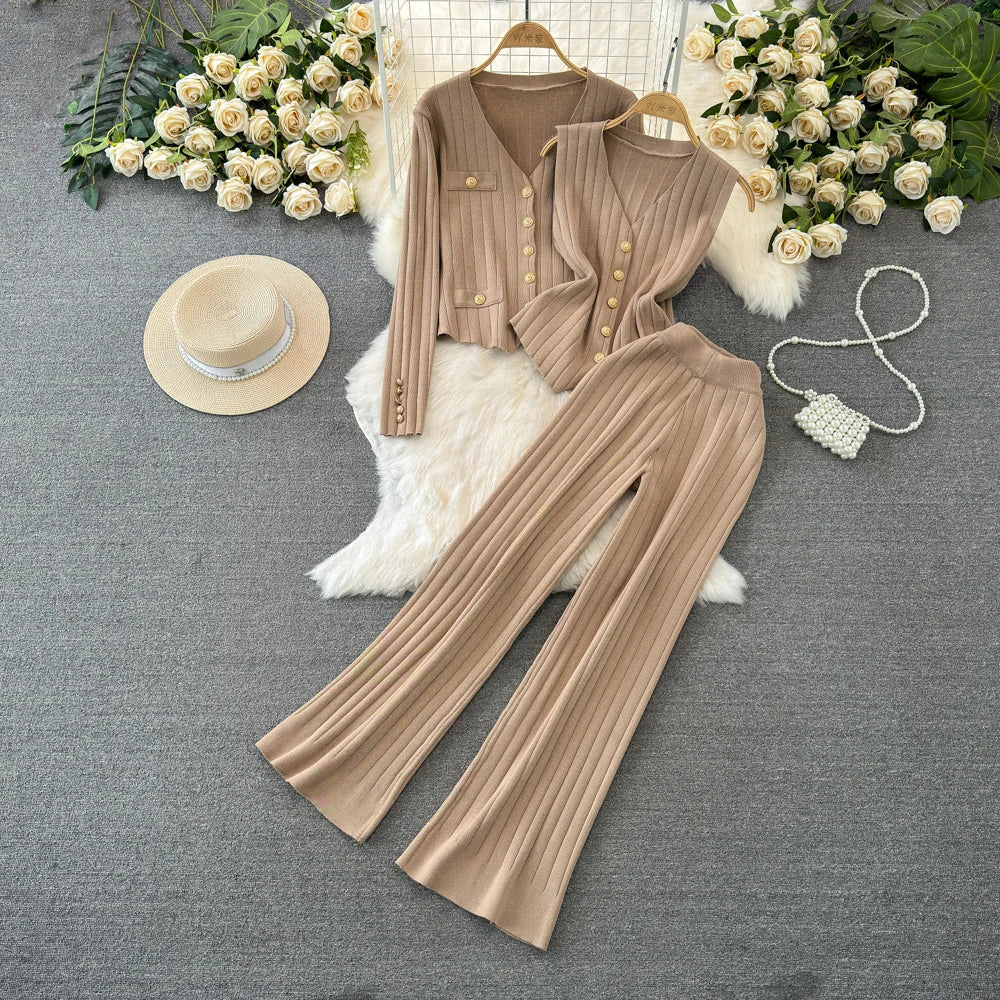 Womens Ribbed Knit Two-piece Pant And Jacket Set on Luulla